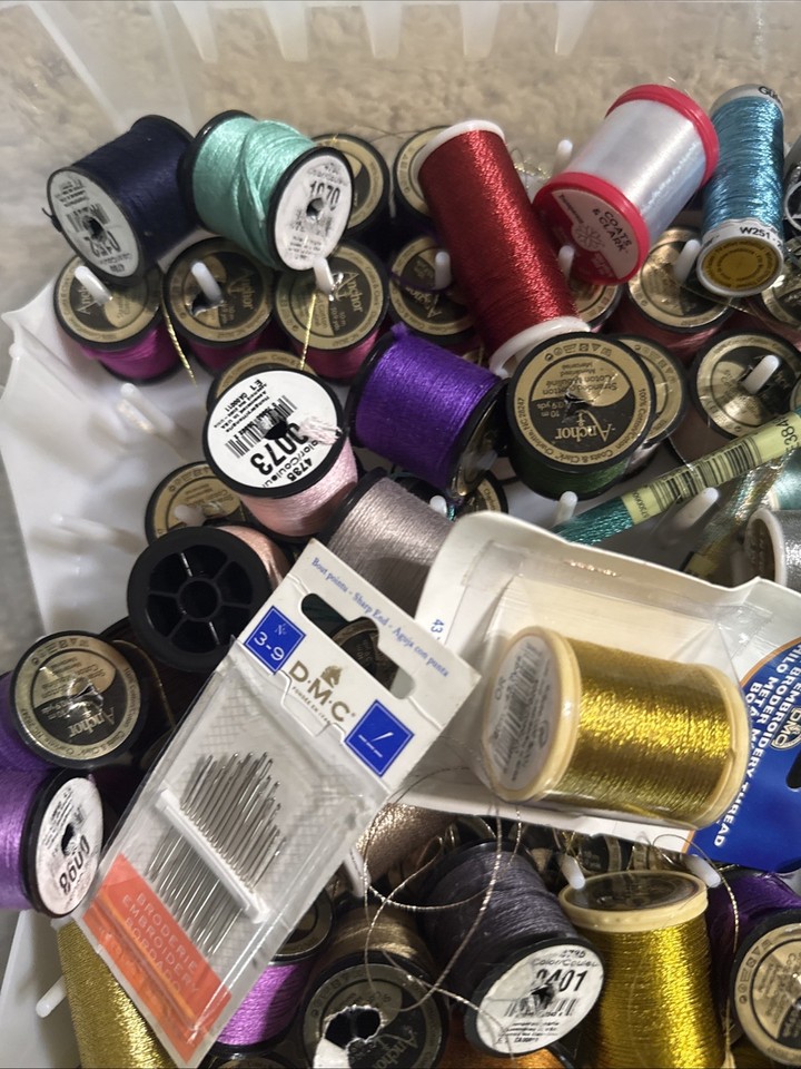 Large Lot of Sewing & Embroidery Thread Spools + Needles & Accessories ...