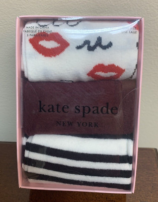New Kate Spade New York Women 3 Pairs Crew Socks Size 4-10 Red Lips ...