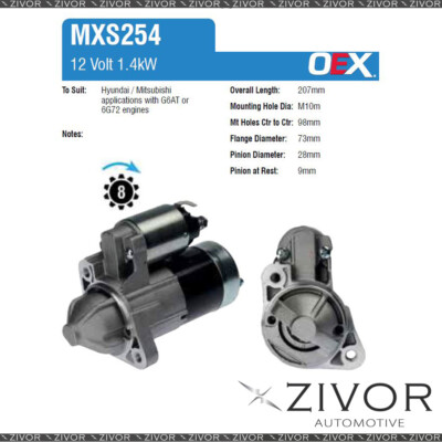 MXS254-OEX Starter Motor 12V 8Th CW Mando Style For MITSUBISHI Magna ...