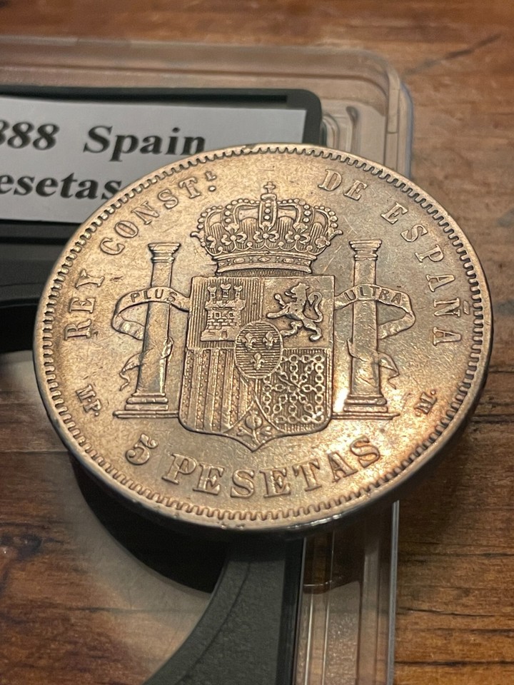 1890 Spain 5 Pesetas Alfonso XIII Baby King World Silver Coin w ...