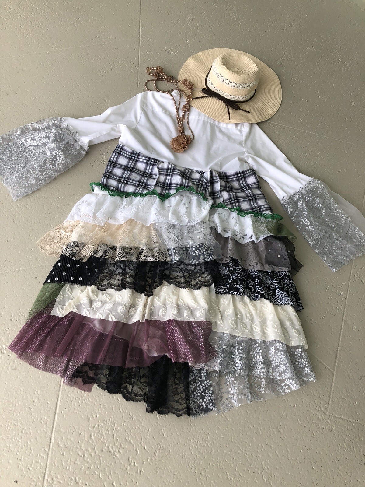 Handmade Patchwork Plaid Flower Appliqued Cowgirl/Country Farm Dress L ...