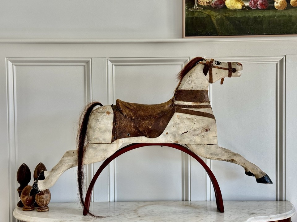 Antique Late 19th Century carved wood iron Whitney Reed Rocking Horse ...