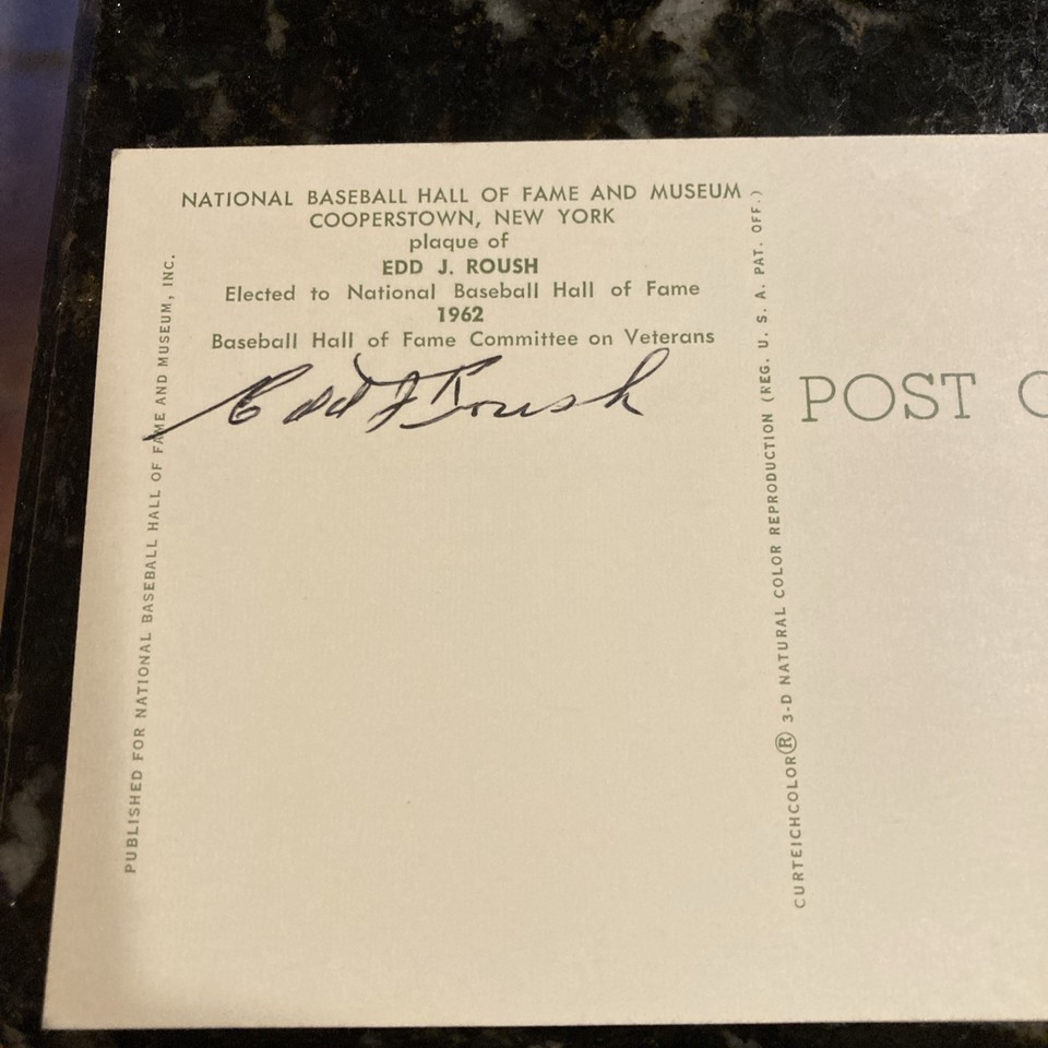 EDD ROUSH SIGNED TWICE BASEBALL HOF PLAQUE POSTCARD | eBay