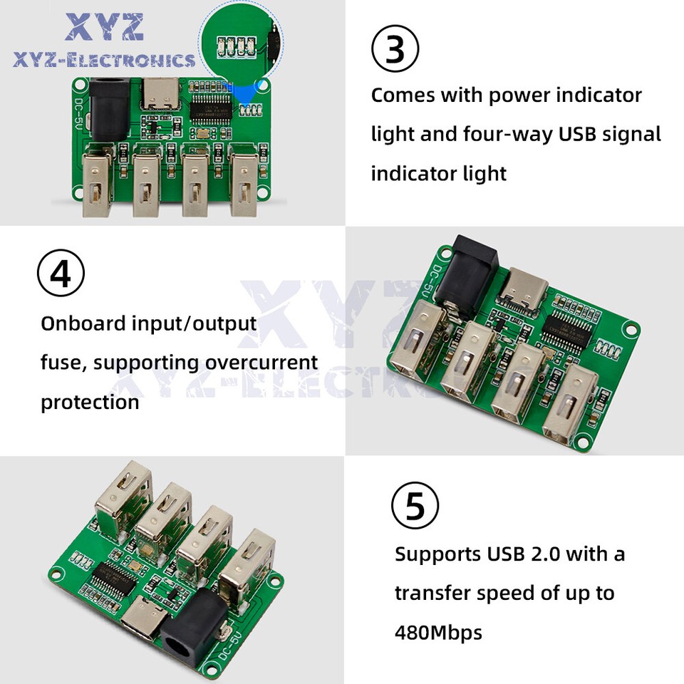 Type-C USB 2.0 HUB Module 1 to 4 Hub USB Expansion Module 4 Port ...