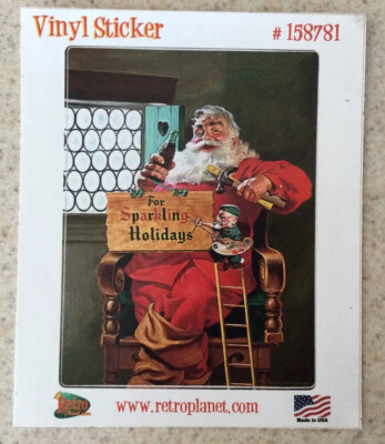Retroplanet Vinyl Sticker Santa & Elf Coca-Cola Christmas 4.5x3.5 Coke ...