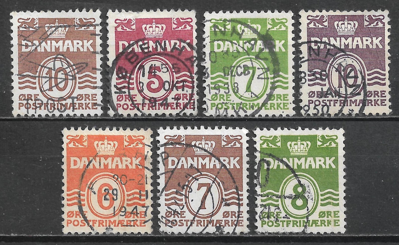1937-40 DENMARK Set of 7 USED STAMPS (Michel # 233II,244x-246x,258-260 ...