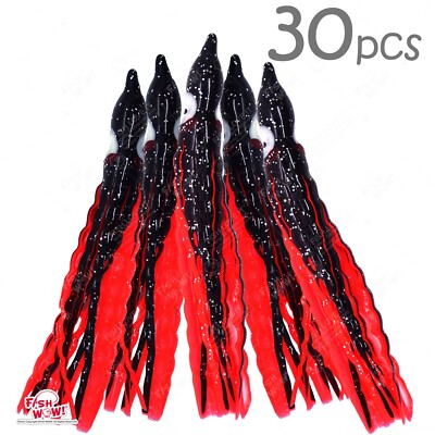 30pcs Fish WOW! 5" Squid Skirt black red Octopus Hoochies Crinkle ...