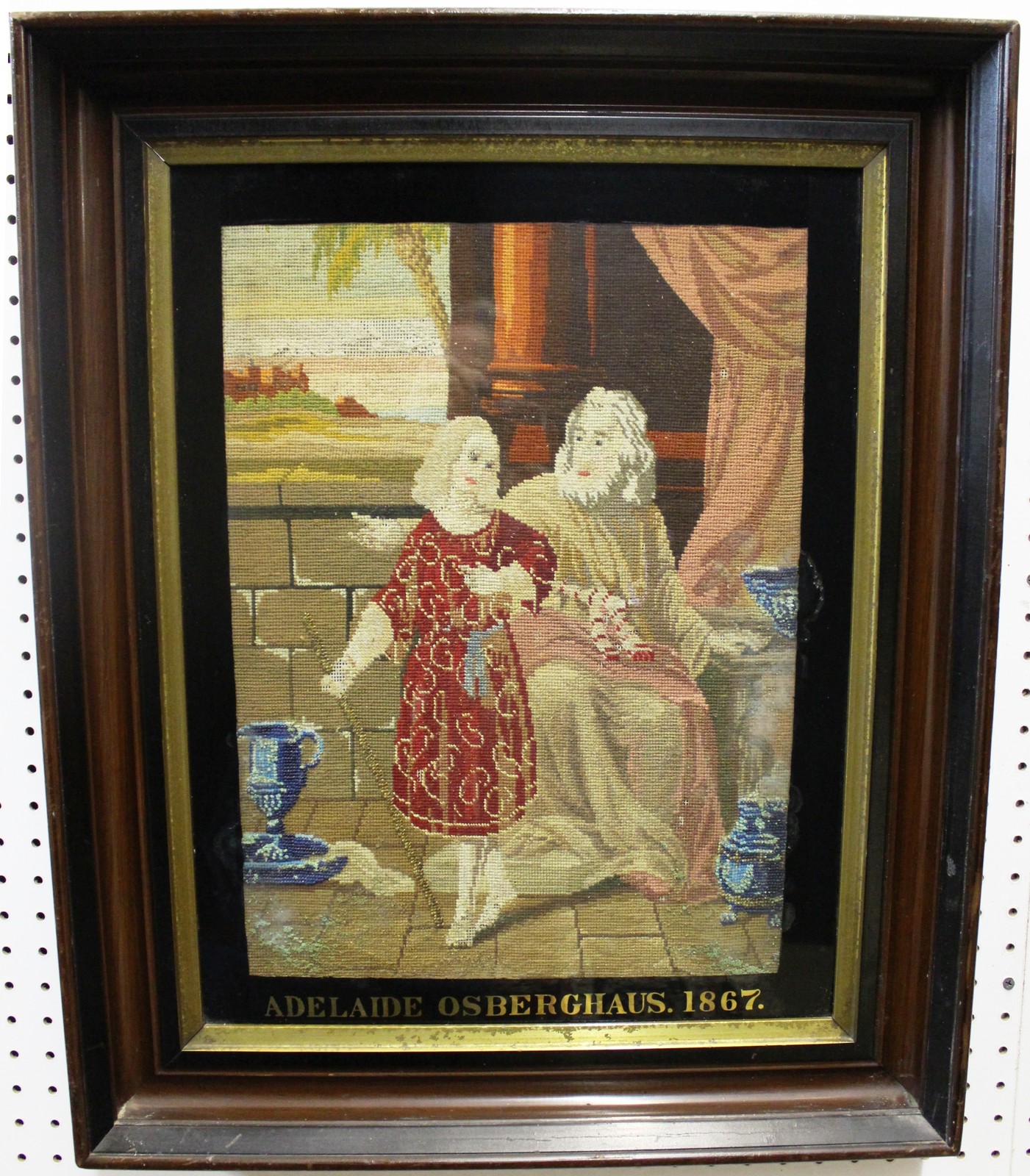 Antique Religious German Embroidered Vibrant Needlepoint Tapestry C ...