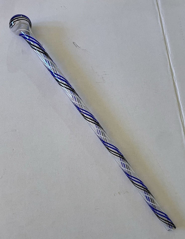 Antique Parade Cane Hand-Blown Glass Clear w Cobalt & Black Swirls 22 ...