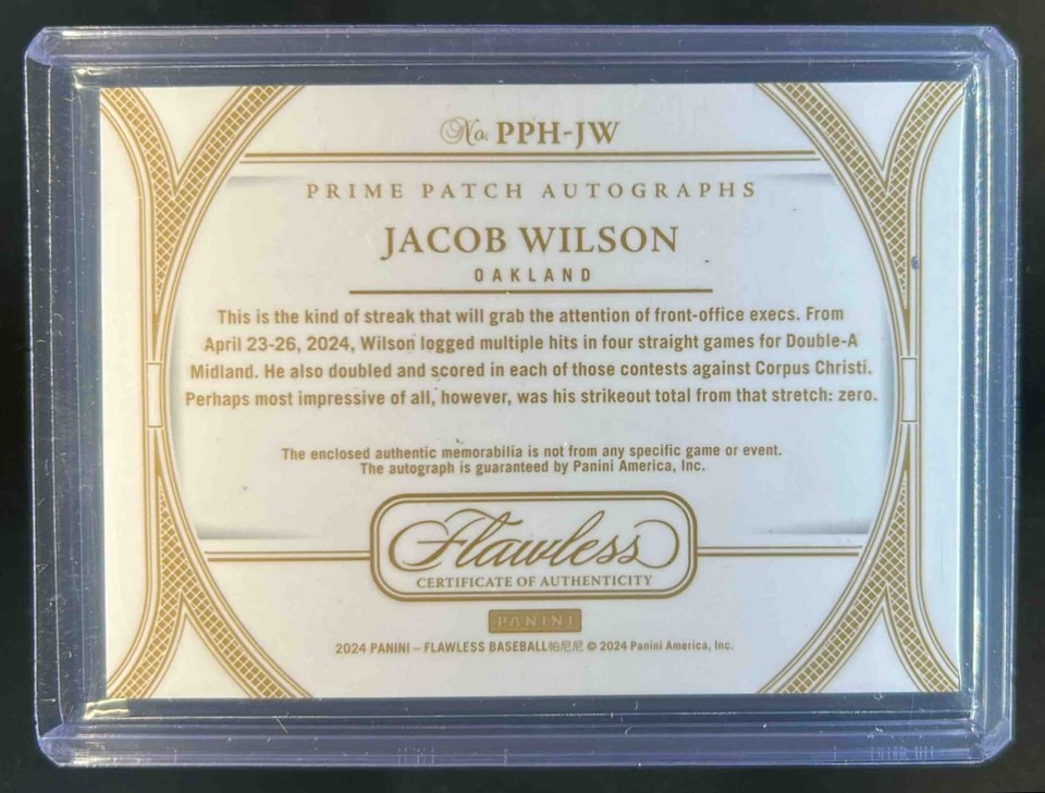 2024 Panini Flawless Jacob Wilson Prime Patch Auto Horizontal Sapphire ...