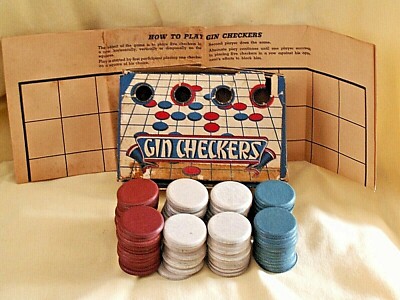 GIN CHECKERS VINTAGE JOHN W HILL CO 5000 1943 RED WHITE BLUE CHIPS AS ...