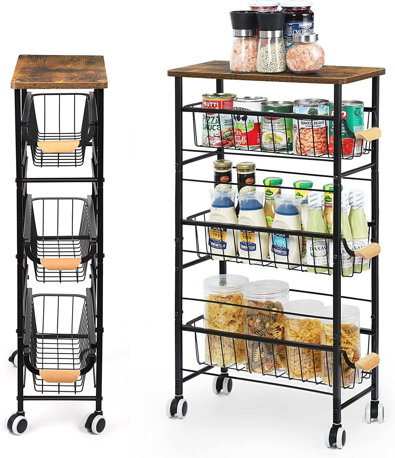 4-Tier Kitchen Narrow Rolling Cart Slim Storage Cart with Sliding ...