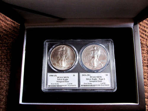 1986 (S) & 2021 (W) ASE INAUGURAL ISSUE 2 COIN SET (1 OF 50) PCGS MS 70 ...