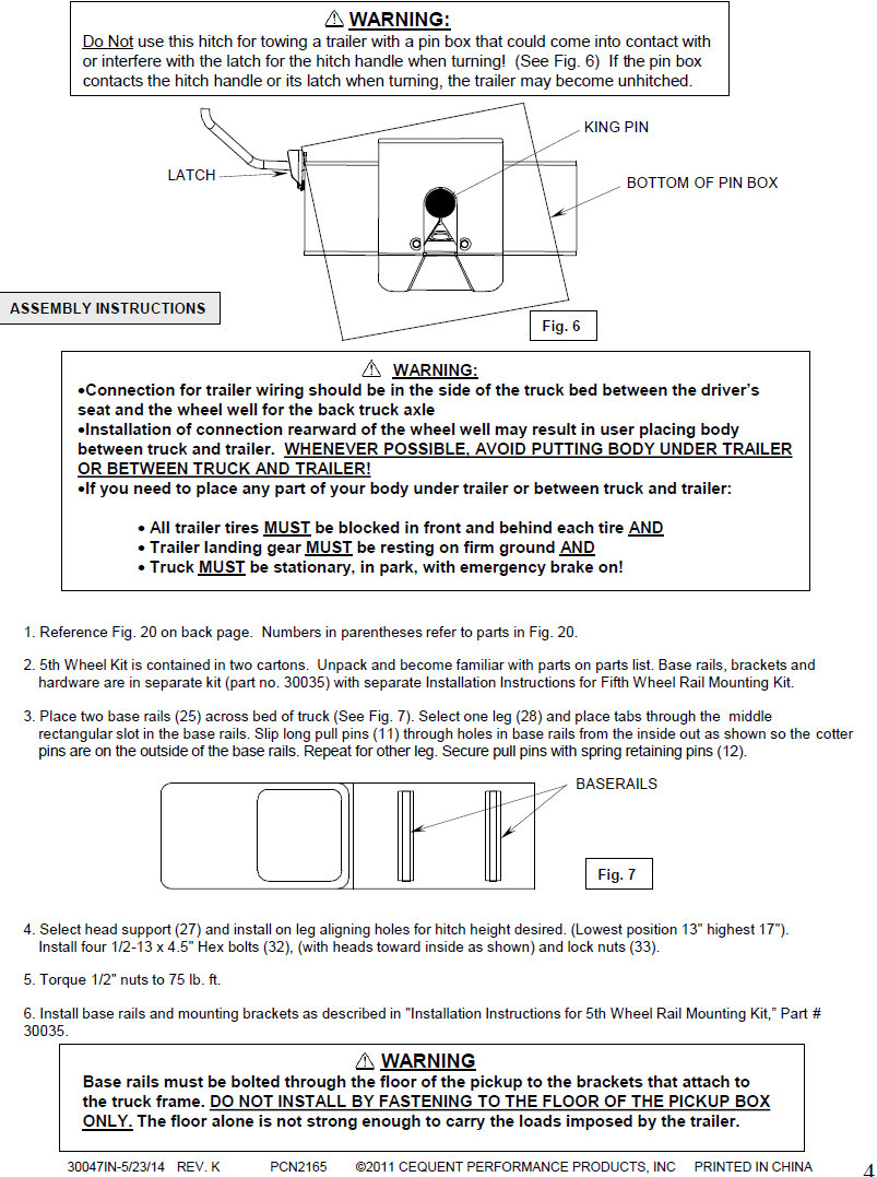 Reese Base Rail Kit w/ 16K Fifth Wheel Trailer Tow Hitch For 04-14 Ford ...
