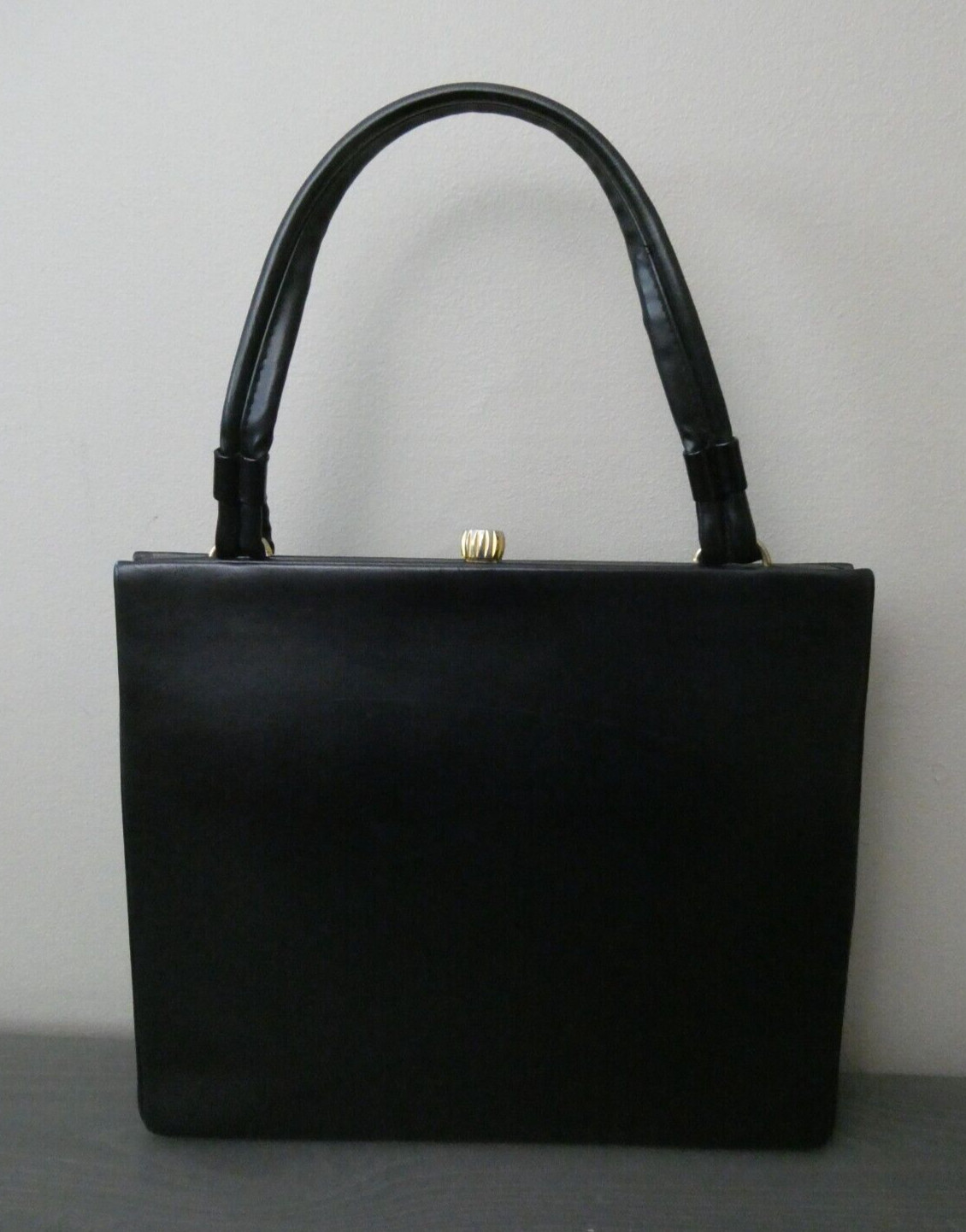 1950s Dofan France Thin Slim Black Leather Handbag Pu… - Gem