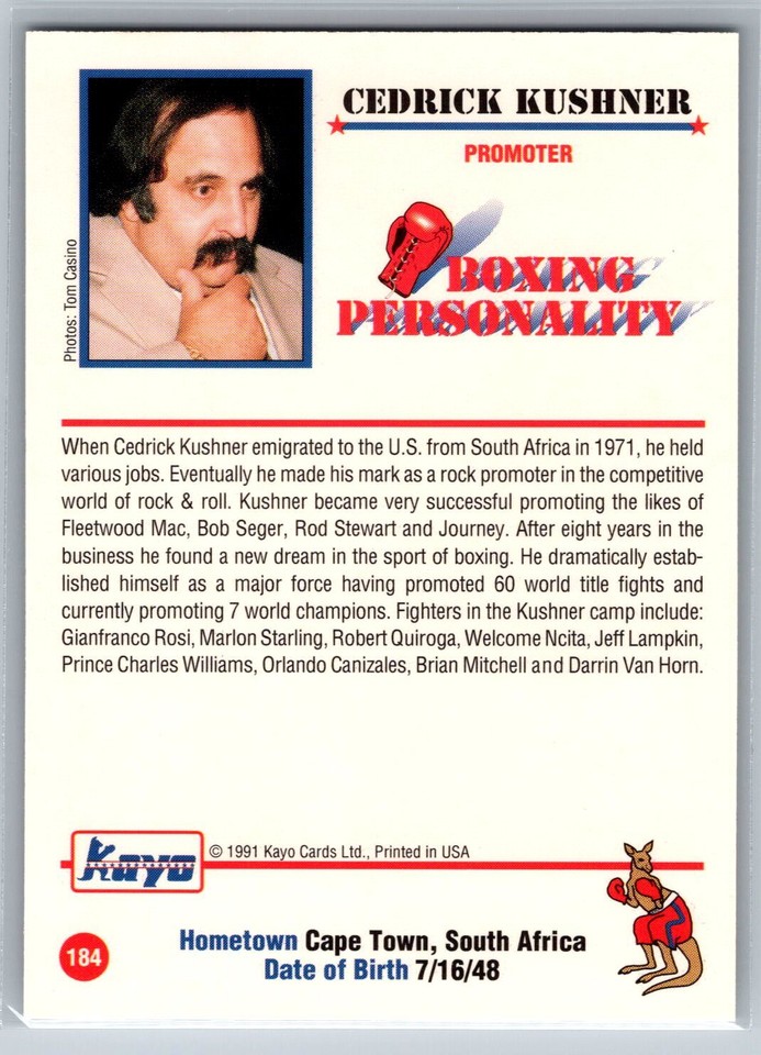 1991 Kayo Boxing Cedrick Kushner #184 | eBay