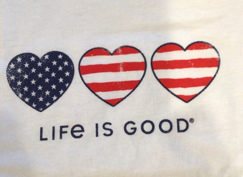 LIFE IS GOOD Sleeveless tee classic MED three flag heart white NWT | eBay