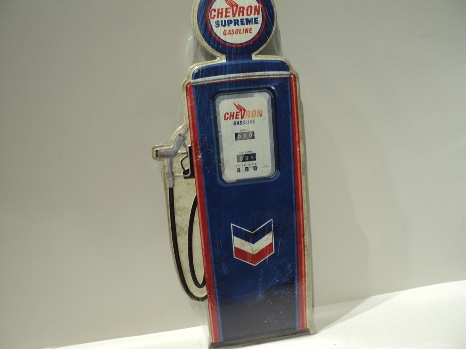 Chevron Metal Gas Pump Sign, 16" Tall Hang Up, Color, Sealed in Plastic ...