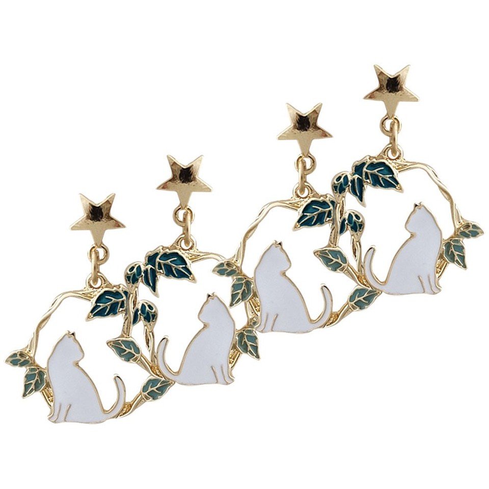 2 Pairs Earing Charms Cat Dangle Earring Animal Earrings for Women ...