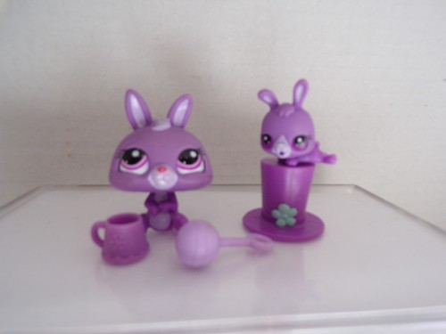 Littlest Pet Shop~#3591~#3592~Mommy & Baby Bunny~Purple White~Pink Dot ...