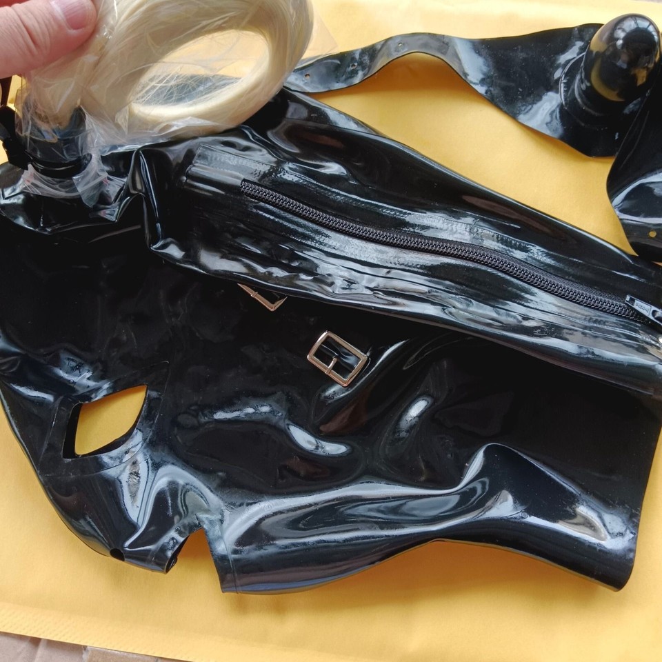 UK Latex Rubber Mask Hood Removable Eyes mouth with Gold Hairpiece ...