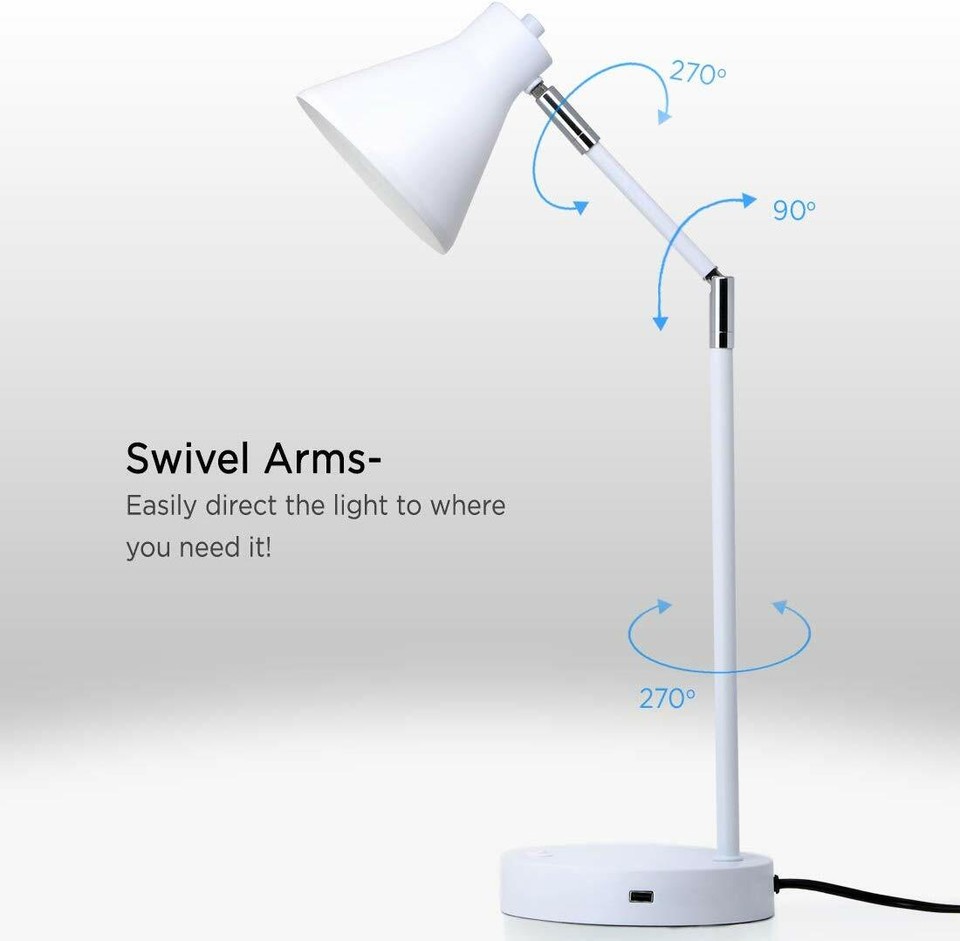 O’Bright LED Desk Lamp with USB Charging Port, 100% Metal Lamp, 270 ...