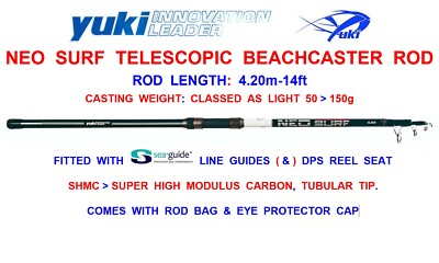 YUKI 14ft NEO SURF TELE CARBON SURF ROD TELESCOPIC BEACHCASTER ROD COD ...