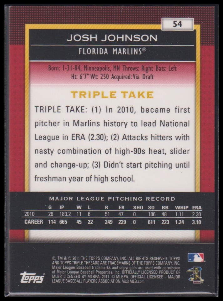 2011 Topps Triple Threads Josh Johnson SN1500 54 | eBay