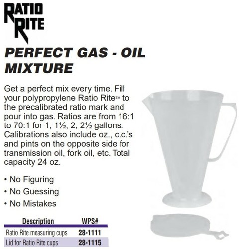 RATIO RITE MEASURING CUP WITH LID, PREMIX, OIL MEASURE, MIX, (28-1111 / ...