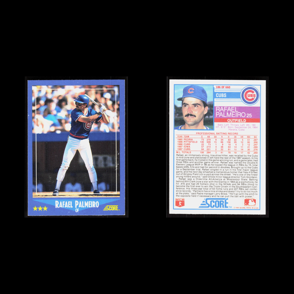 Rafael Palmeiro #186 1988 Score Chicago Cubs Baseball Card MLB | eBay