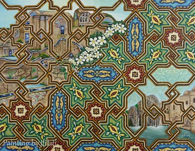 Original oil painting Expressionism surrealism Cityscape Mosaic Islamic ...