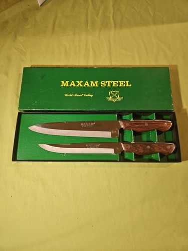 MAXAM Vintage Steel Kitchen Knife Set 2 Pc Carving Chef's Meat Wood ...