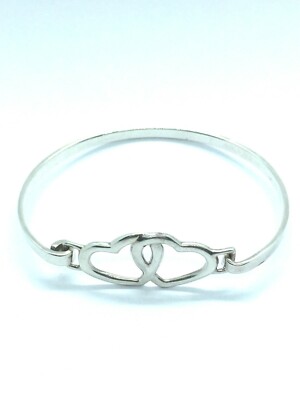 STERLING SILVER 925 INTERLOCKING HEARTS SOLD BANGLE 6CMX5CM WITH HINGED OPENING | eBay Australia
