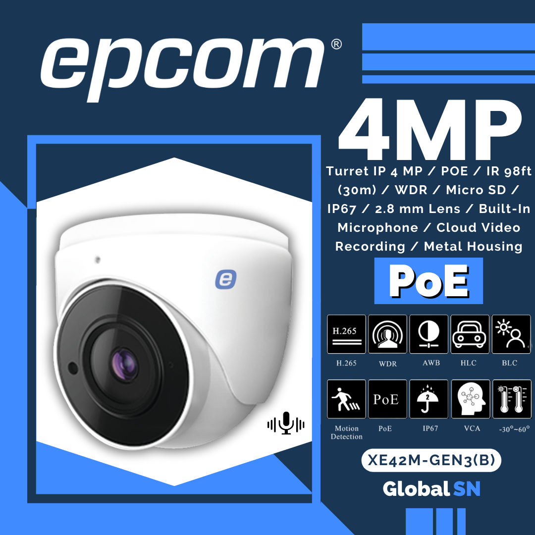 Epcom 4MP Turret Ip Dome 2.8mm lens 30m IR Built-In Mic XE42M-GEN3 B | eBay