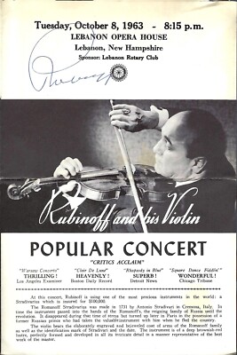David Rubinoff and his Violin Popular Concert Program, SIGNED, Lebanon, NH, 1963 | eBay