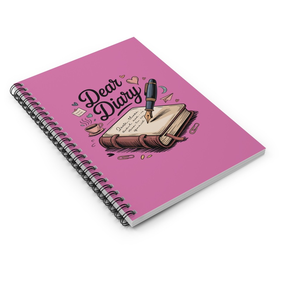 Dear Diary notebook | Spiral Ruled Journal, Pink Illustrated Cover | eBay