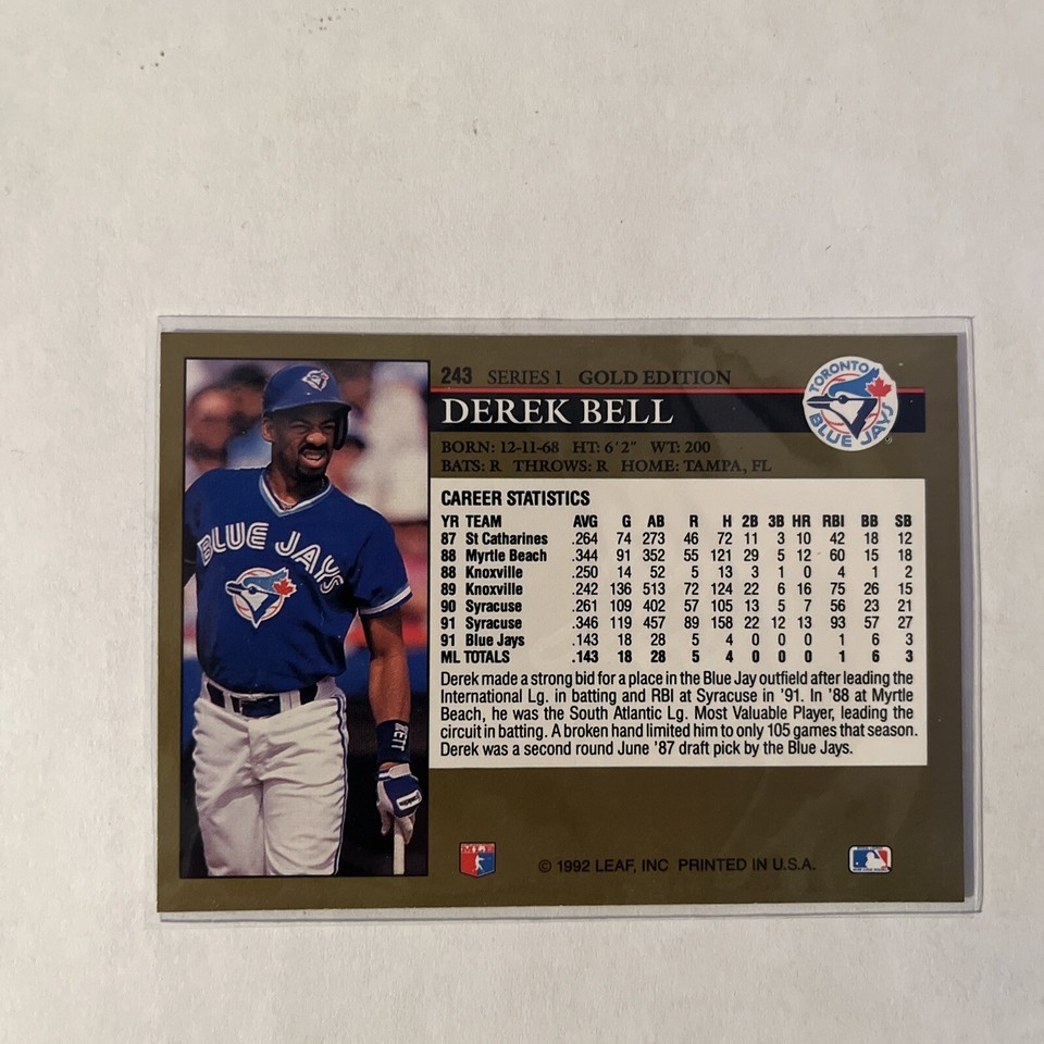 1992 Leaf Gold #243 Derek Bell Toronto Blue Jays Baseball Card MLB | eBay