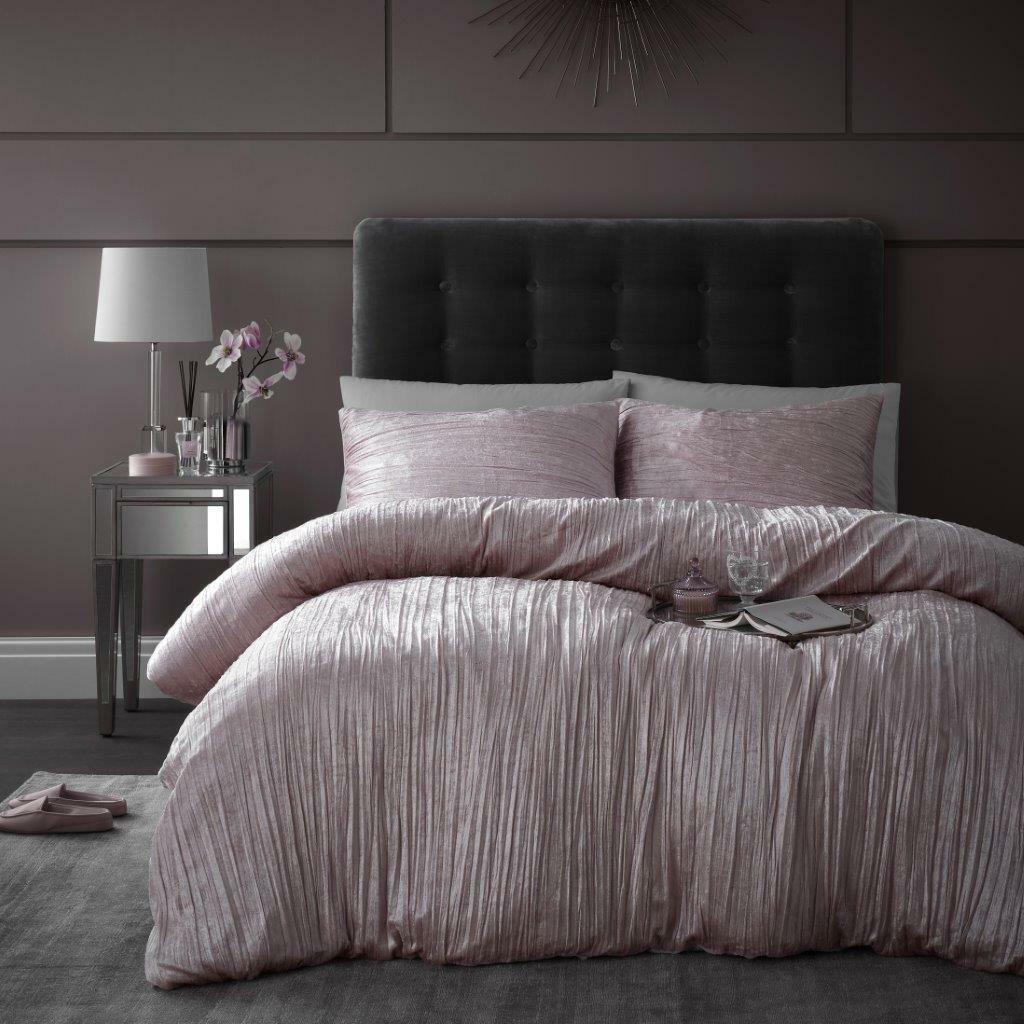 Crushed Velvet Sparkle Duvet Cover with Pillow Case Bedding Set Silver ...