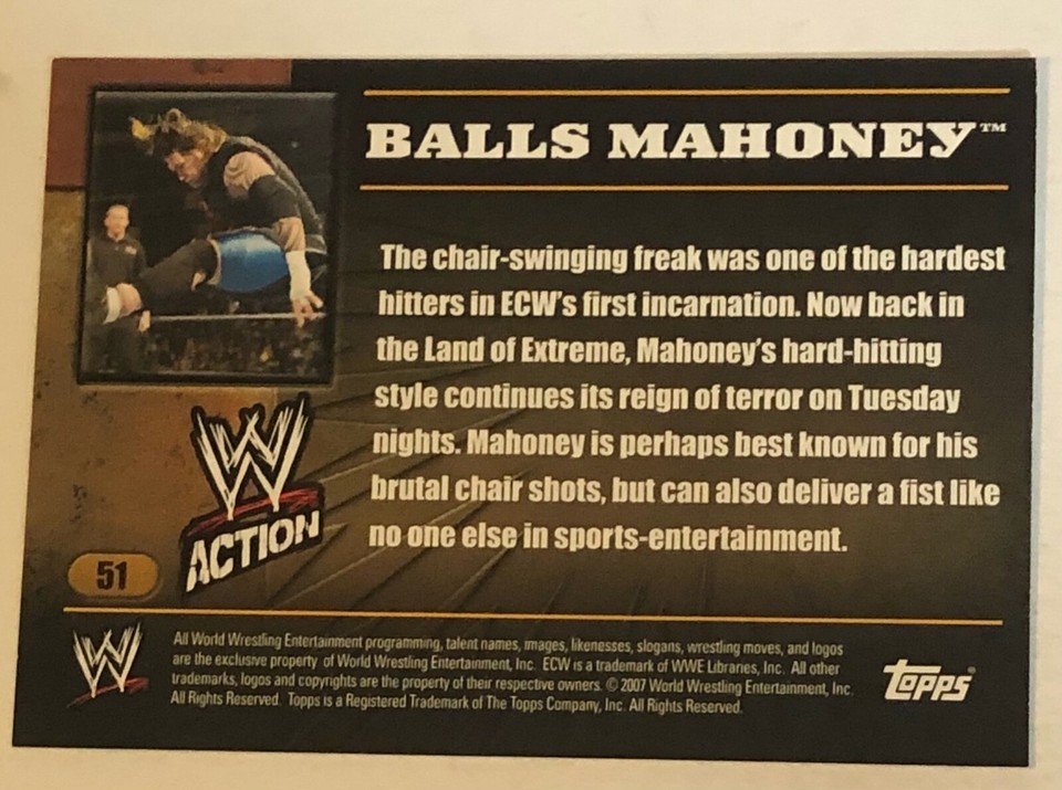 Balls Mahoney WWE Action Wrestling Trading Card 2007 #51 | eBay