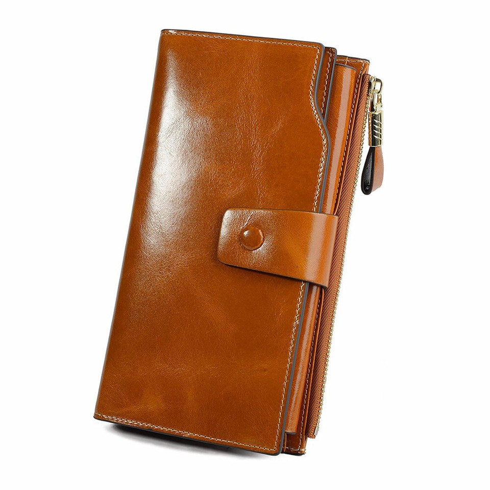 Women Leather Long Wallet Money Card Holder Clutch Hi-Q RFID Blocking ...