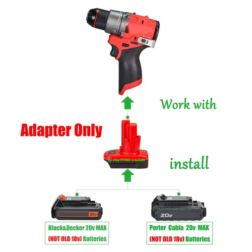 Adapter for Milwaukee M12 Tool To Black and Decker, Porter Cable 20v ...