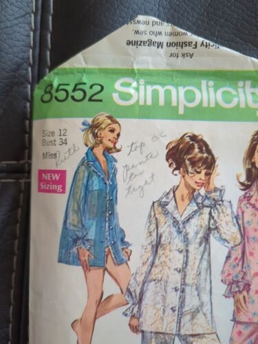 1969 SIMPLICITY #8552 LADIES PAJAMAS-SHEER COVER UP BRA PANTIES PATTERN ...