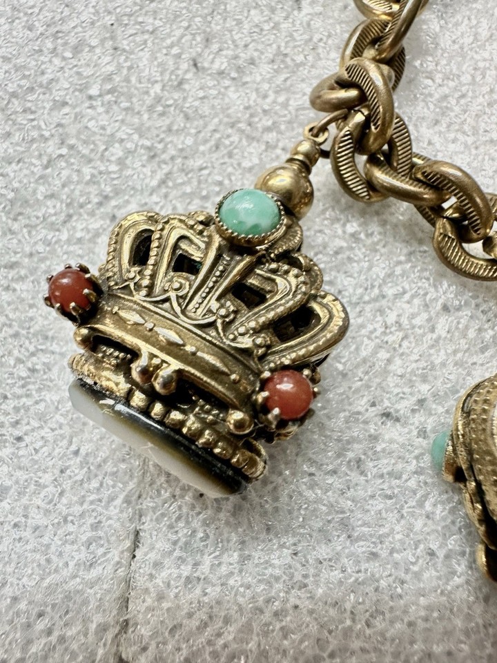 Antique Victorian ESTRUSCAN Highly Detailed 5 Fob Charms 7” Bracelet | eBay