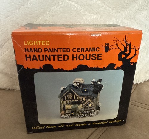 Vintage Halloween Lighted Ceramic Haunted House w/Original Box | eBay