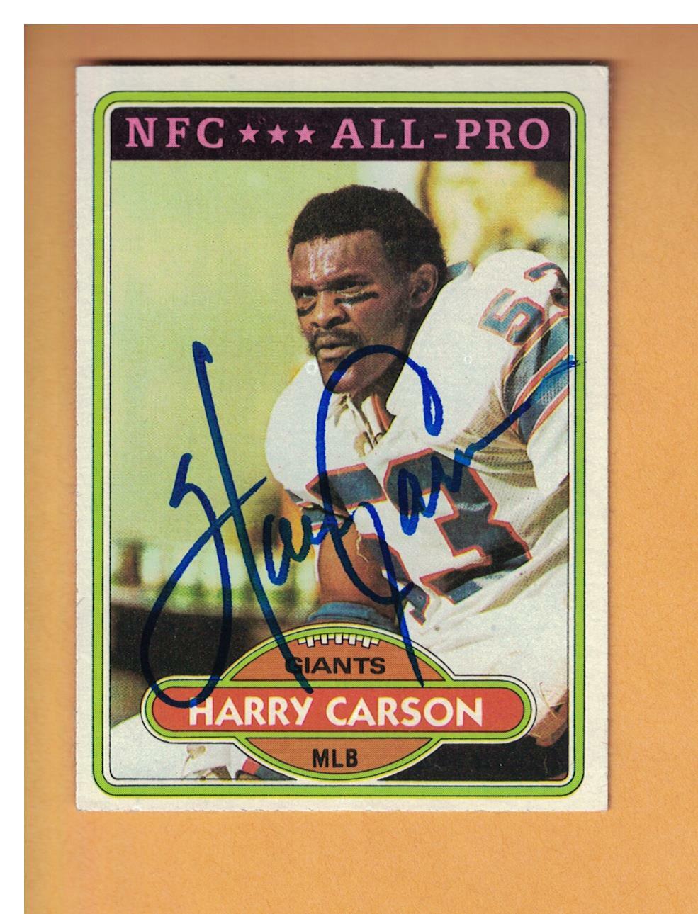 Harry Carson AUTOGRAPHED 1980 TOPPS FOOTBALL CARD SIGNED NEW YORK ...