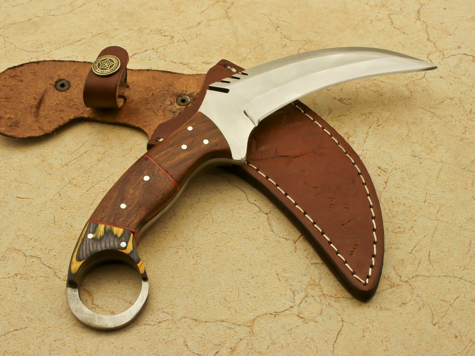 SUPERB HANDMADE D2 STEEL BLADE CUSTOM ROSE/PAKKA WOOD KARAMBIT HUNTING ...