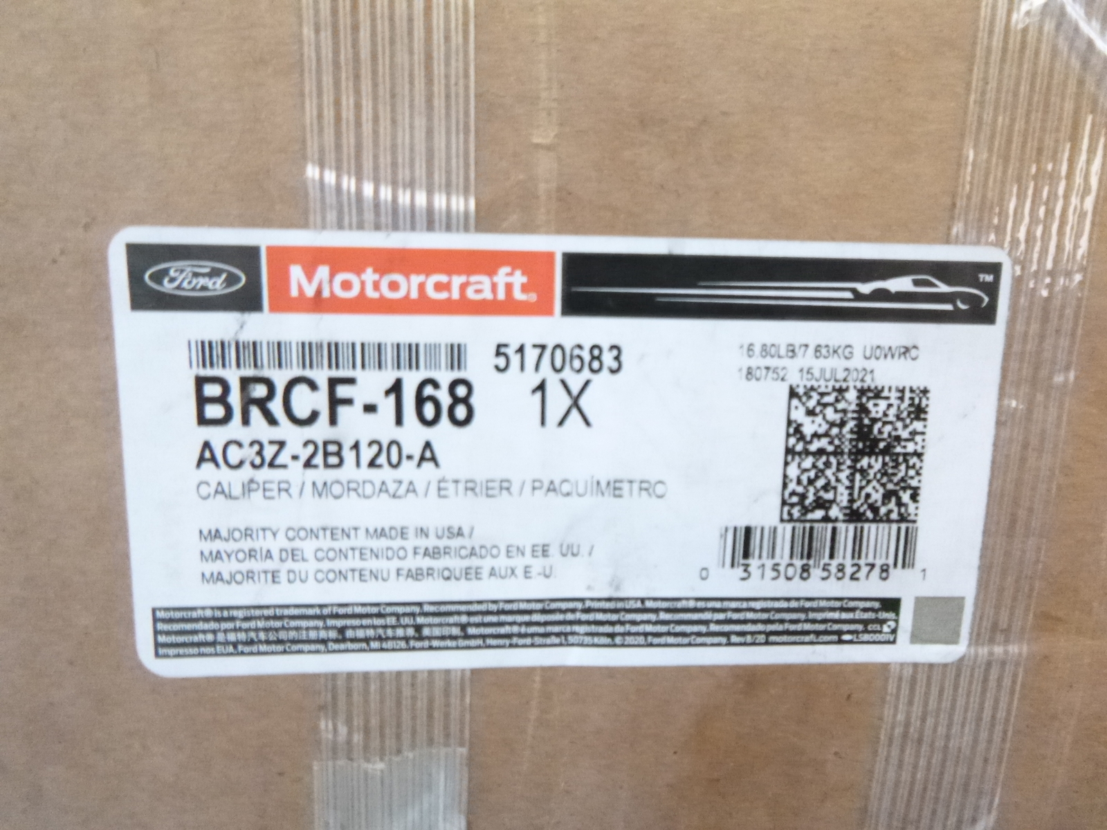 Disc Brake Caliper-Unloaded Caliper Motorcraft BRCF-168 for sale online ...
