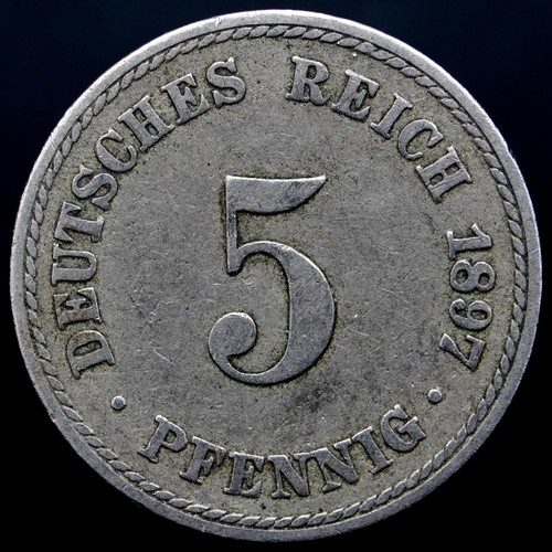 1897-A Germany Empire 5 Pfennig Coin, km11, Mintage 9,390,000 - Rare ...