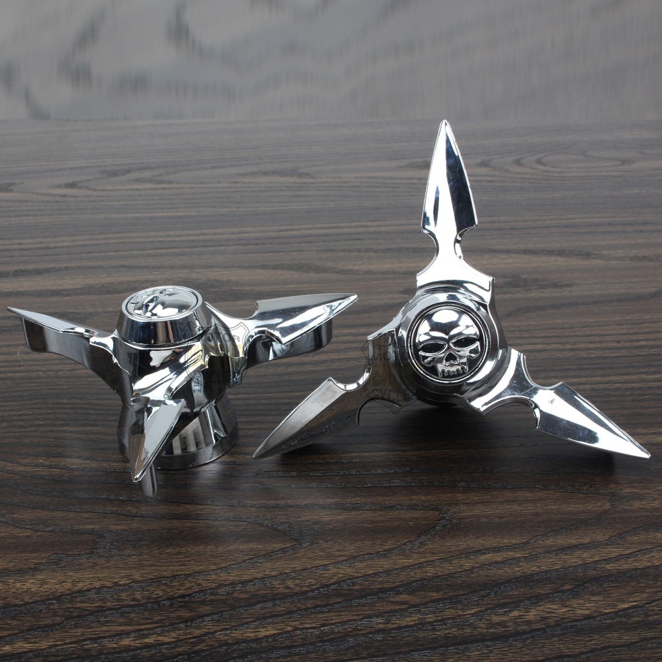 Pair Skull Spun Blade Spinning Front Axle Nut Cover For Harley Touring ...