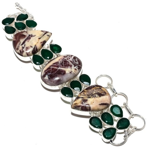 Cappuccino Jasper, Emerald Gemstone Bracelet 925 Sterling Silver ...